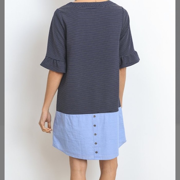 Dresses | Navy Pin Stripe And Denim Color Block Dress | Poshmark